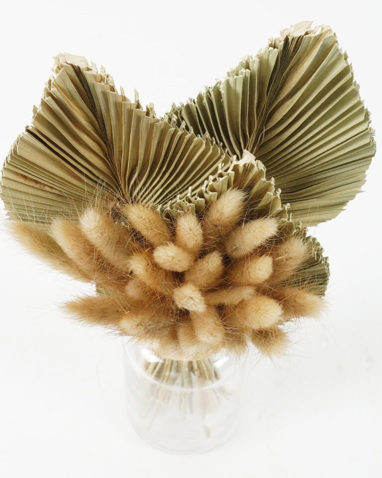 Dried Flowers 30cm Kwai Leaf &rabbit tail grass bouquet in glass pot ...